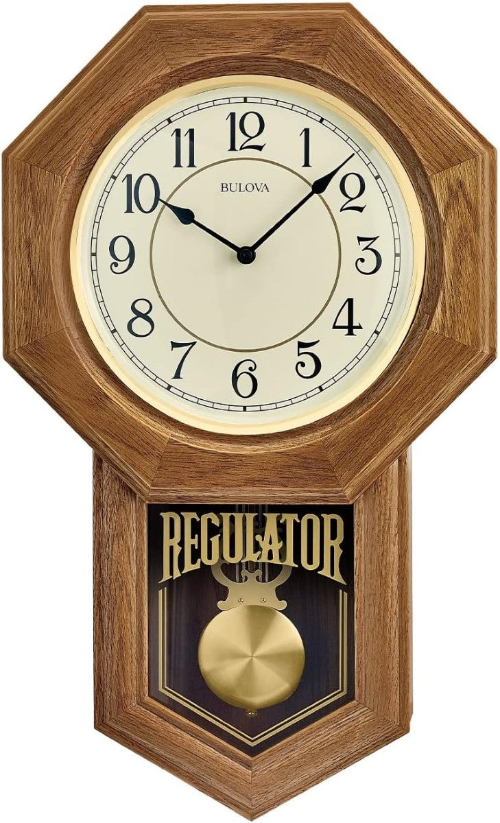 Bulova C3545 Thomaston Regulator Chiming Golden Oak Wall Clock ...