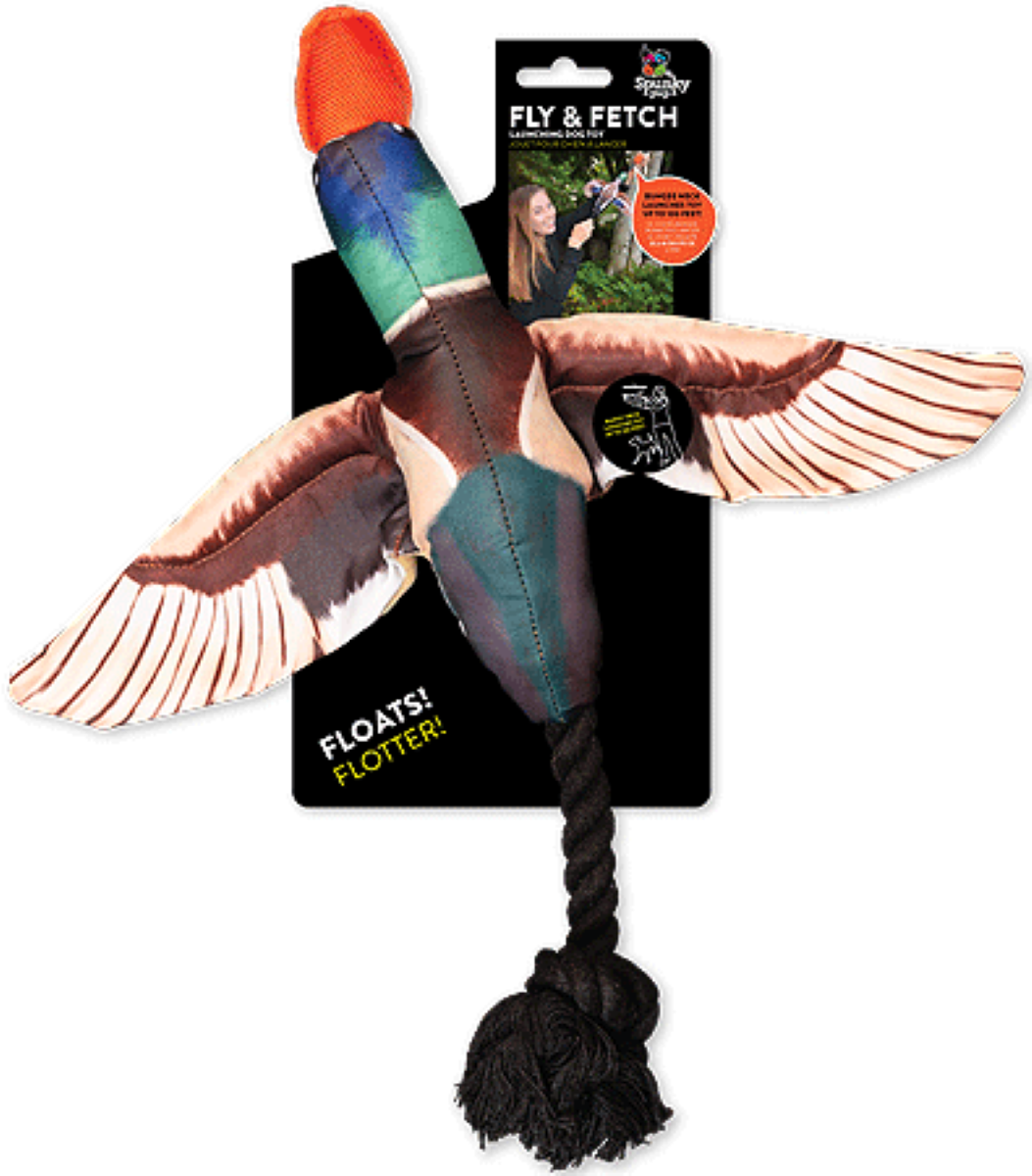 Spunky Pup Fly & Fetch Duck, Eagle, or Fish Plush Dog Toy (Assorted St ...