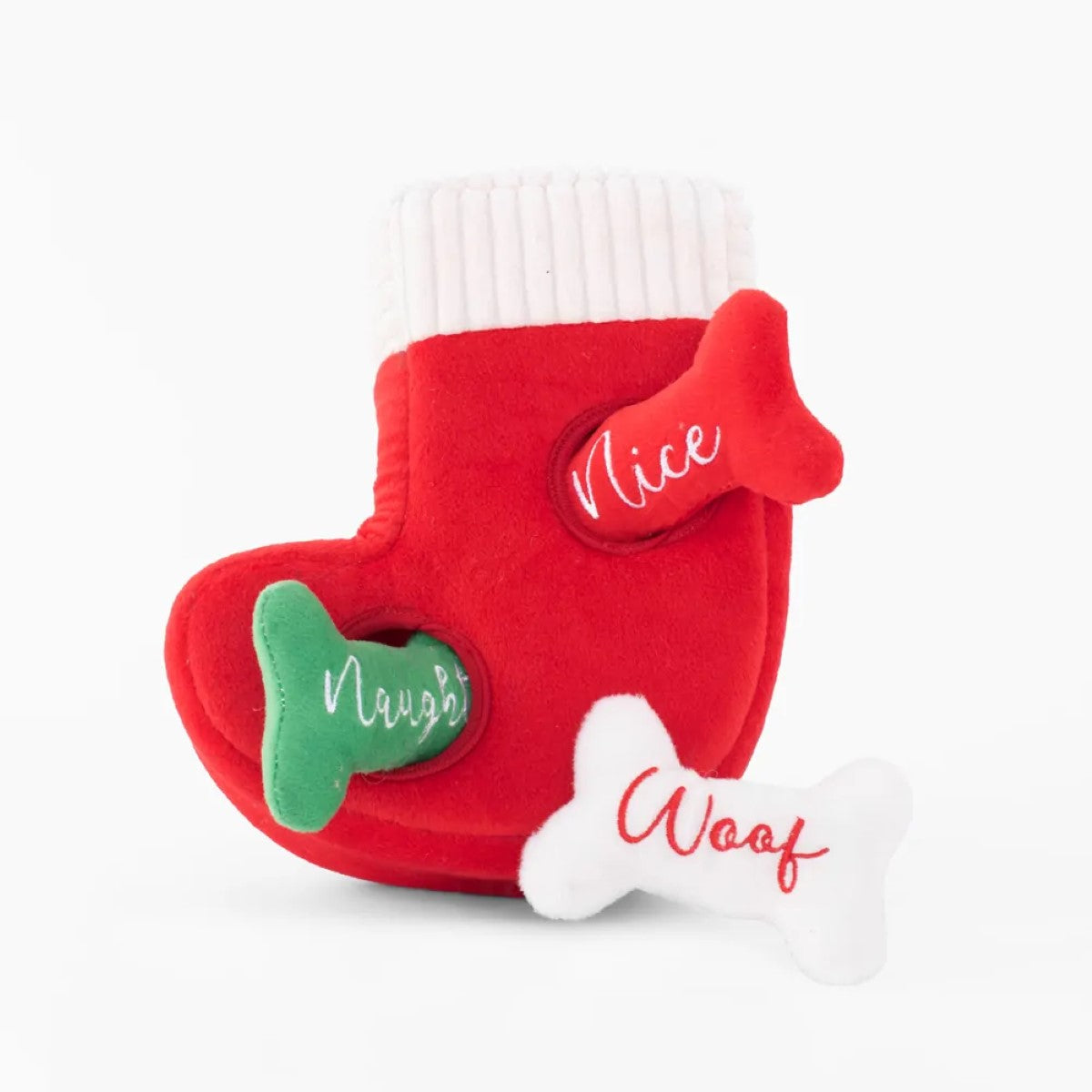 ZippyPaws Holiday Burrow - Naughty or Nice Stocking Plush Dog Toy ...