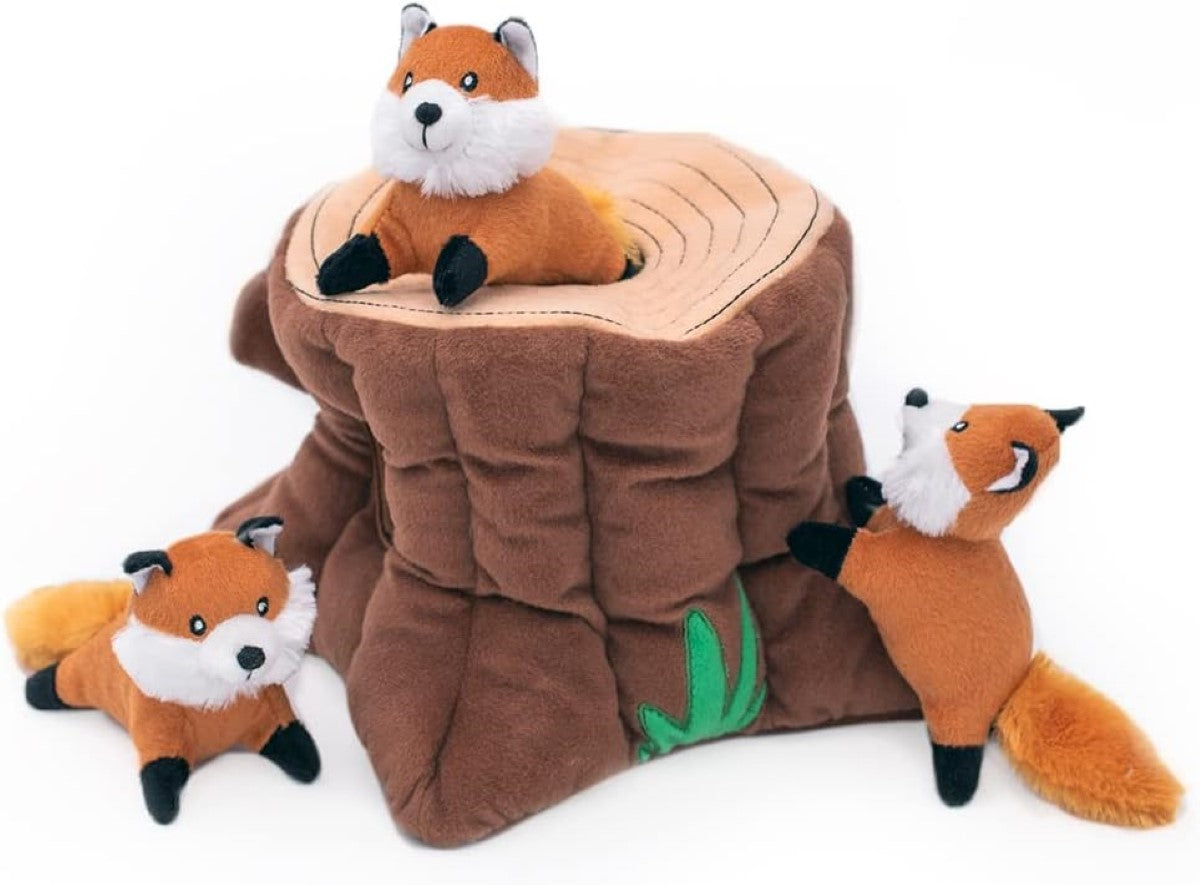 ZippyPaws Zippy Burrow Fox Stump Plush Dog Toy – Playful Tail